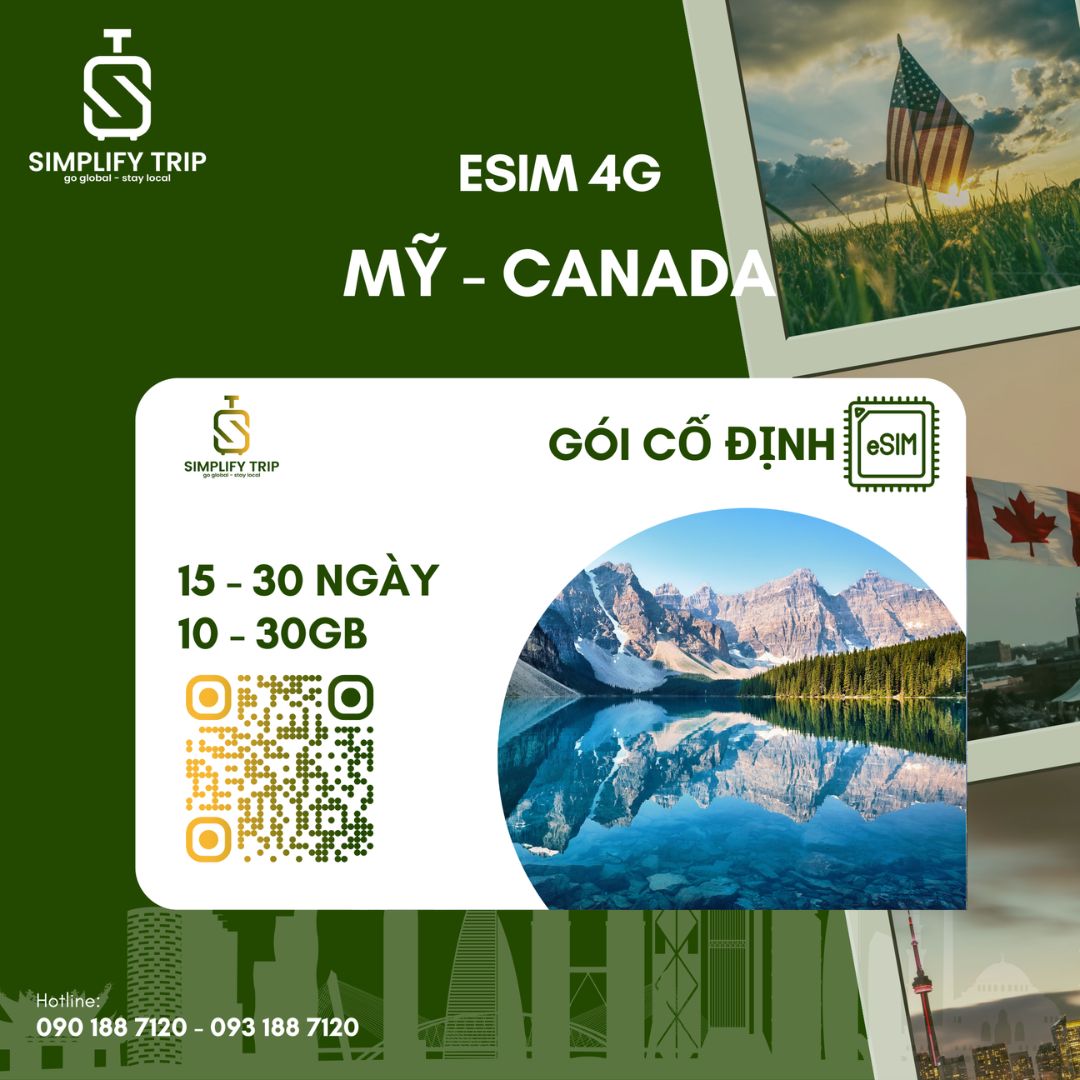 eSIM Mỹ - Canada tốc độ cao 4G, chỉ có data | Simplify Trip